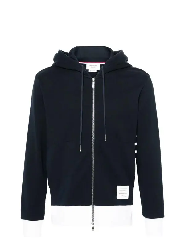 Thom Browne Zip Up Hoodie With Engineered 4 Bar Detail - Blue