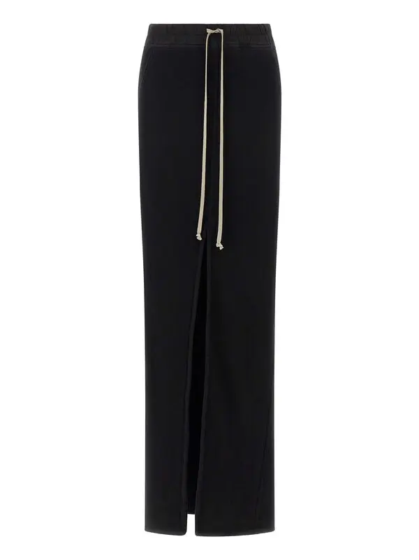 Rick Owens Phleg Pillar Cotton Fleece Long Skirt With Front Split - Black