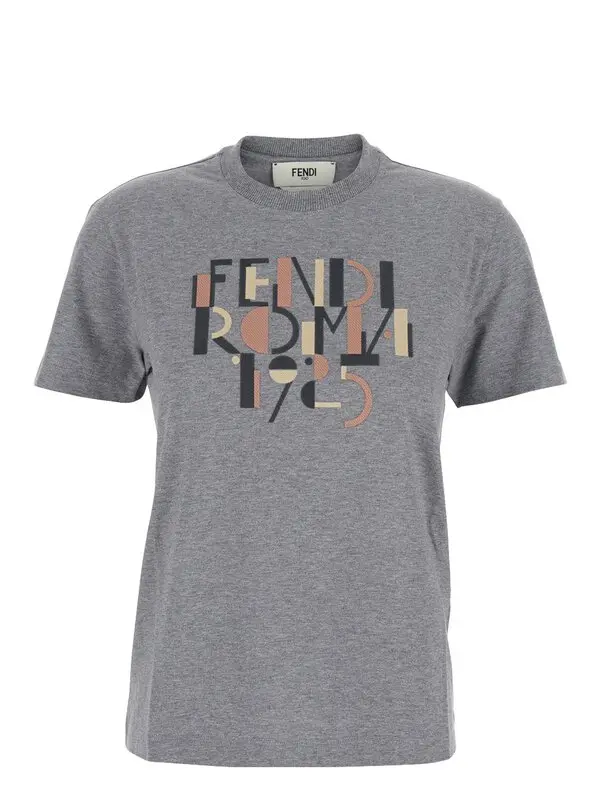 Fendi Cotton Crewneck T-shirt With Logo Detail - Gray