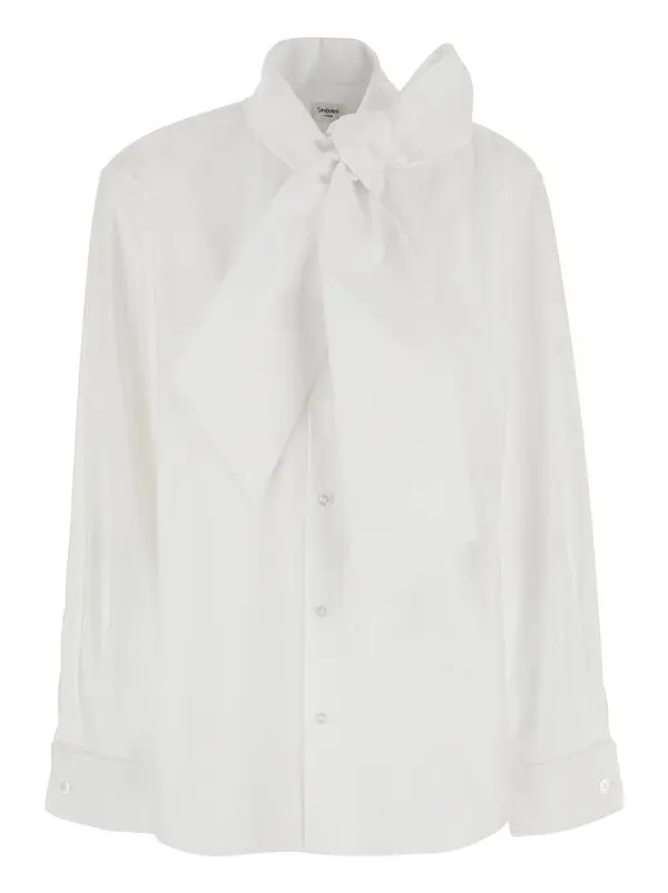 Saint Laurent White Cotton Poplin Lavallière Shirt - Multicolor