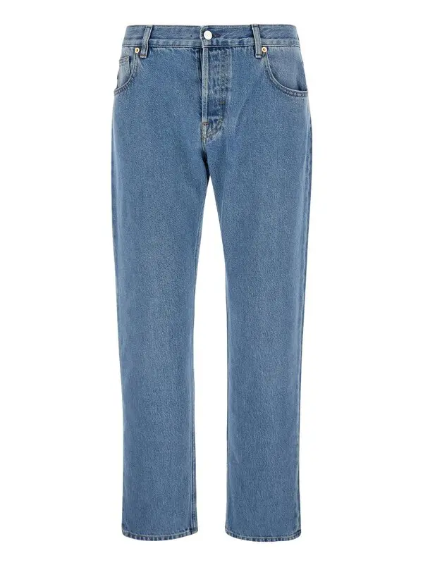 Gucci Blue Washed Denim Jeans With Rosso Ancora Patch - Multicolor
