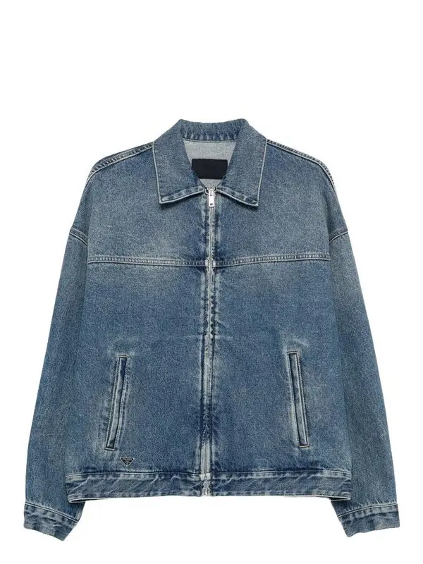 Prada Washed Denim Blouson Jacket - Blue