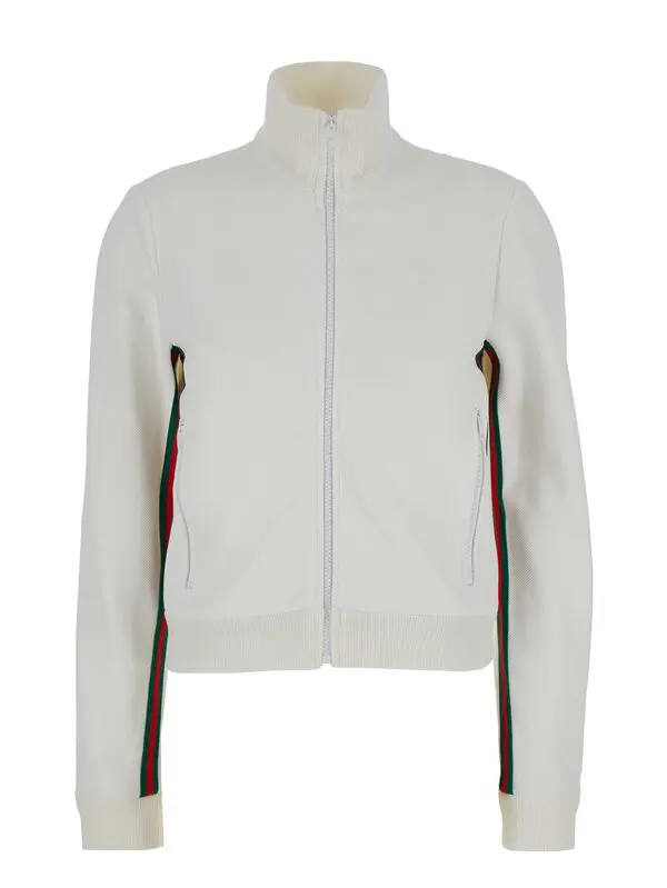 Gucci White Polyamide Crop Sweatshirt With Web Detail - Multicolor