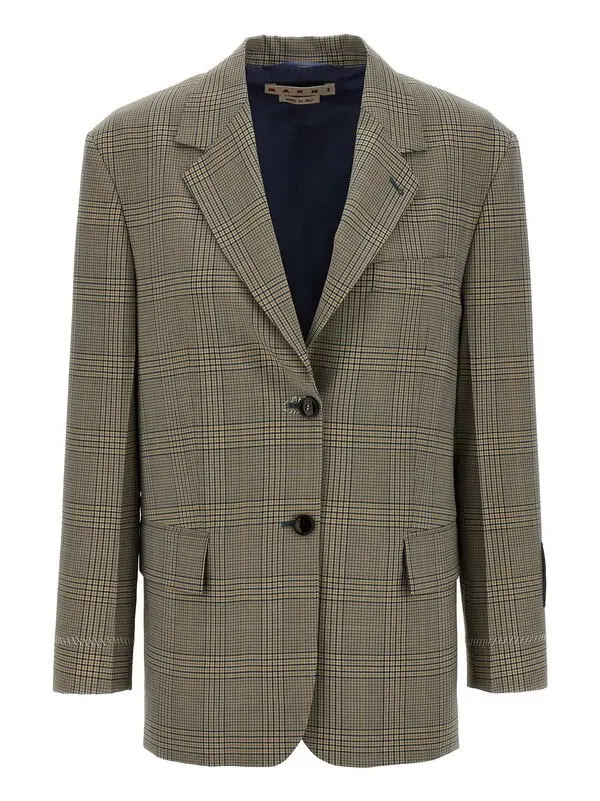 Marni Prince Of Wales Light Wool Single-breasted Blazer - Multicolor