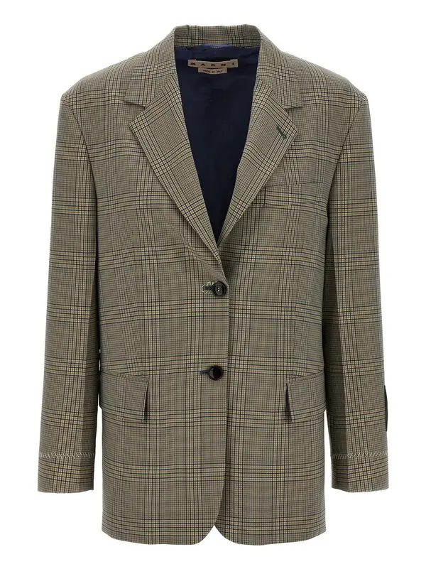 Marni Prince Of Wales Light Wool Single-breasted Blazer - Multicolor