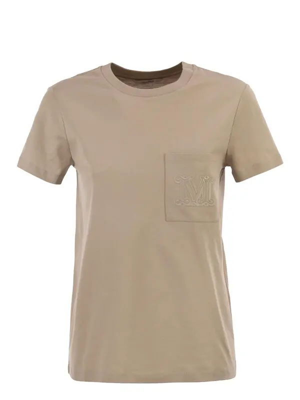 Max Mara Cotton Jersey T-shirt With Embroidered Monogram - Cream