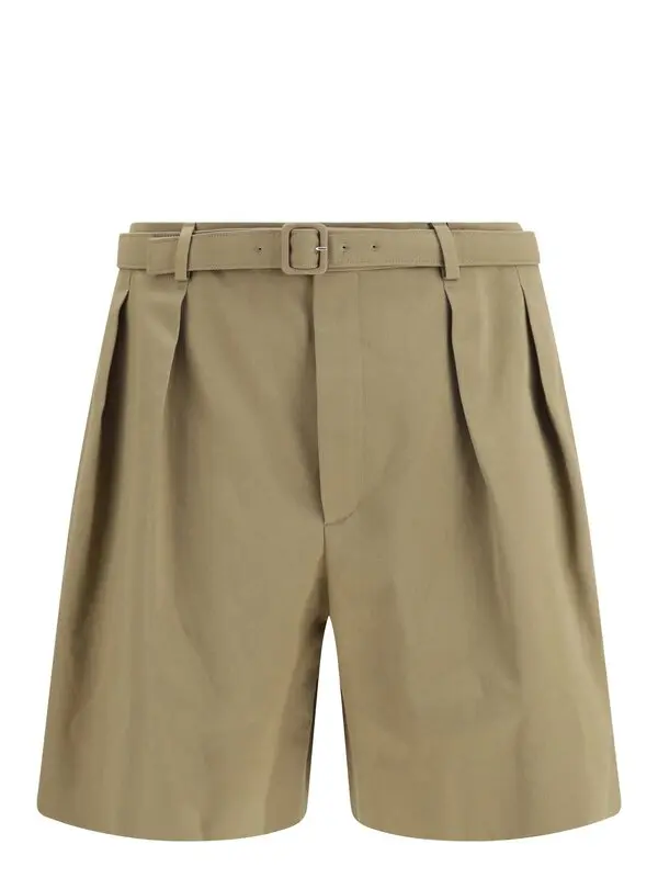 Saint Laurent Pleated Belted Cotton Shorts - Cream