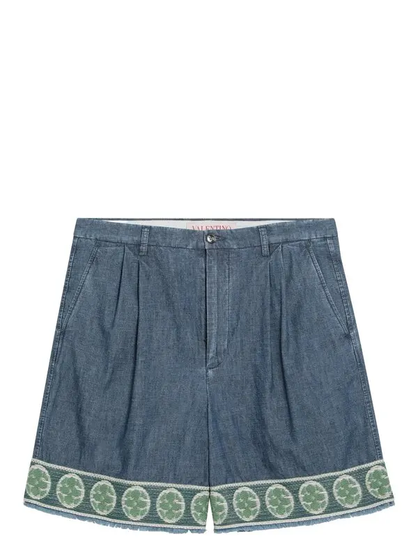Valentino Garavani Bermuda Shorts With Jacquard Embroidery - Blue