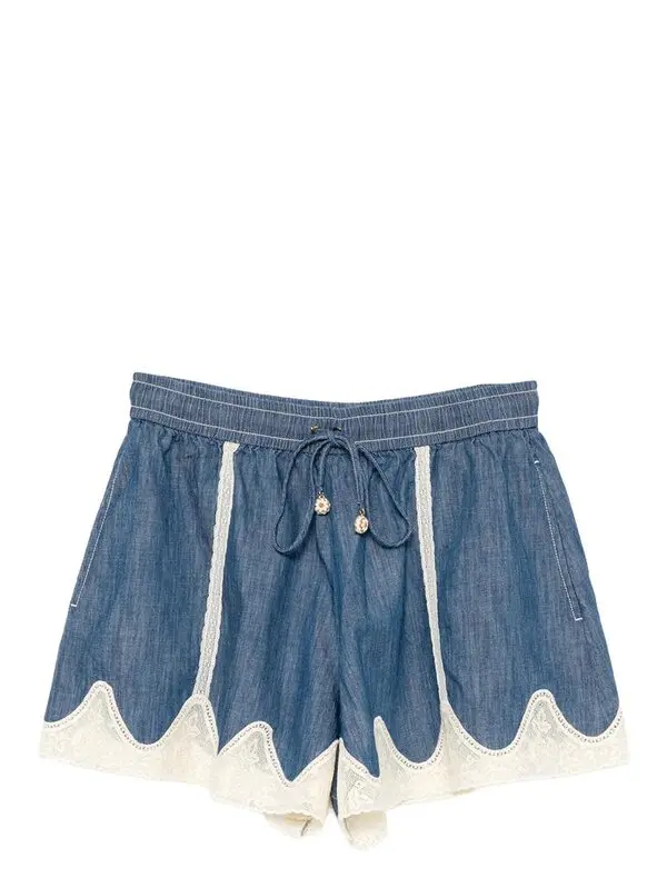 Zimmermann Indigo Cotton Shorts With Lace Trim - Blue