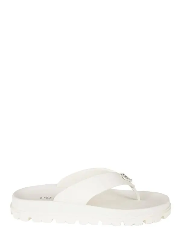 Prada Ivory Logo Plaque Ridged Sole Flip Flops - White