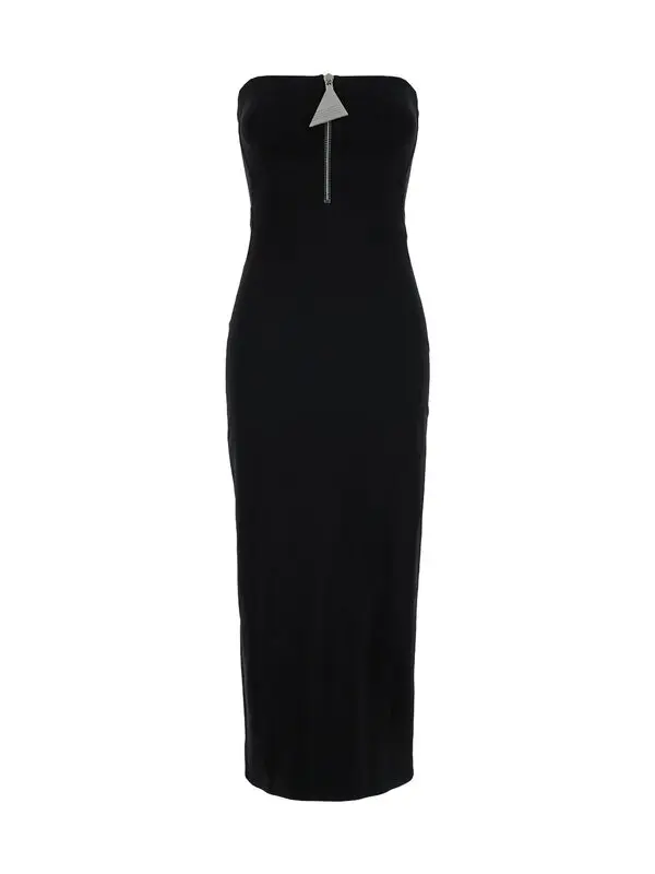 Attico Black Bustier Dress With Decorative Zip In Tech Fabric - Multicolor