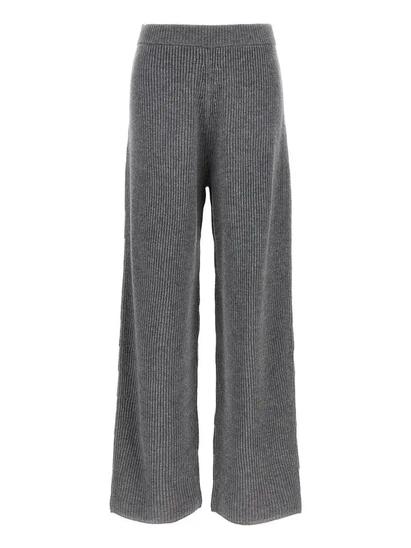 Sportmax Ribbed Wool And Cashmere Wide Leg Trousers - Gray
