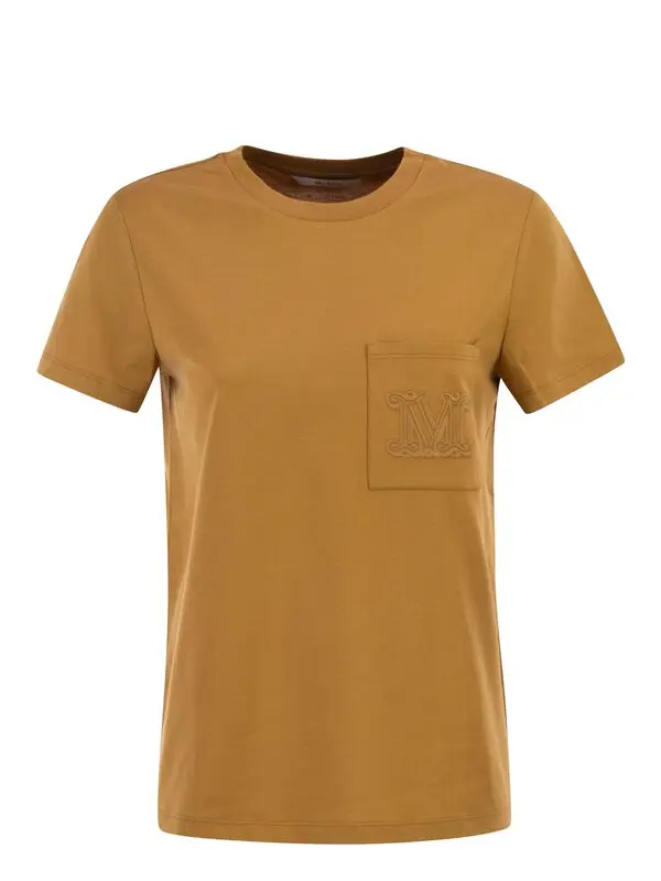 Max Mara Papaia Cotton Jersey T-shirt With Embroidered Monogram Pocket - Multicolor