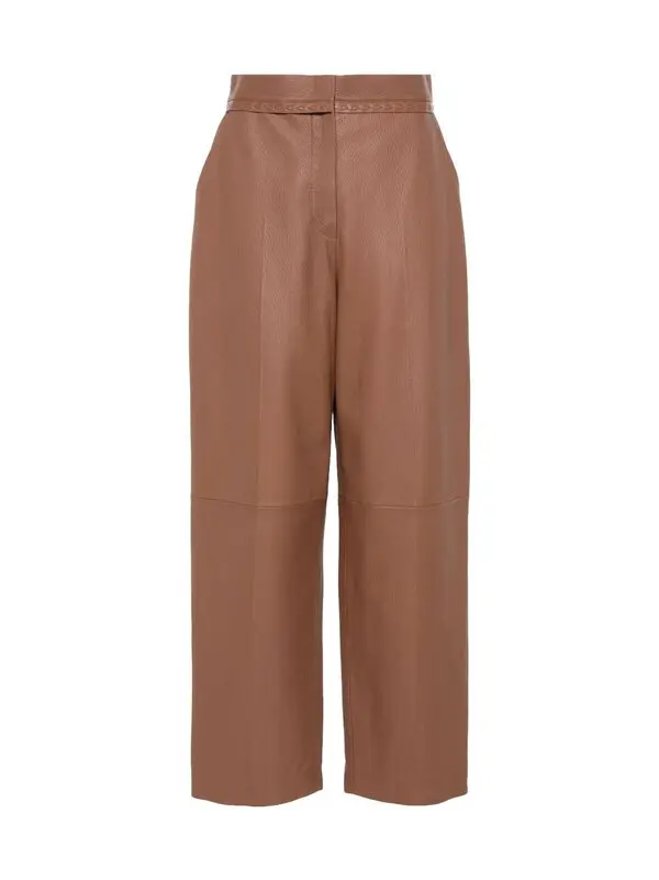 Fendi High-waisted Carrot-fit Leather Trousers - Brown
