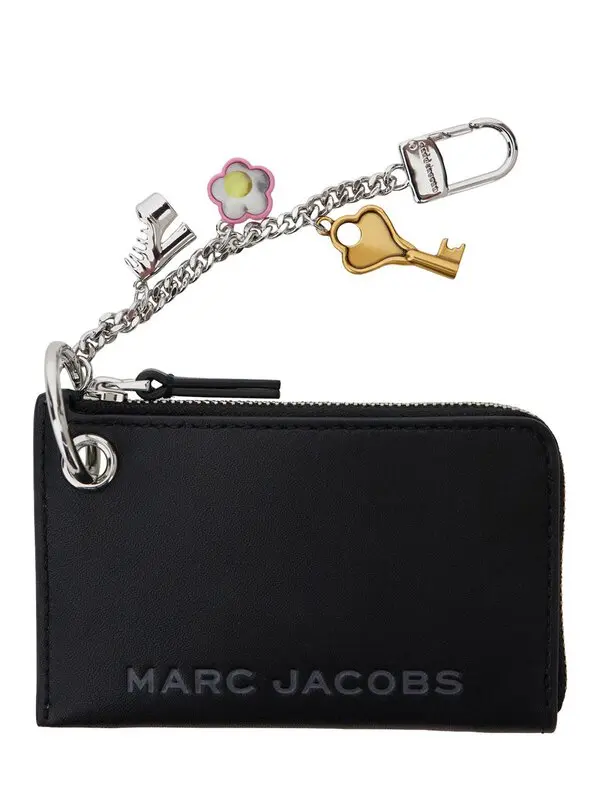 Marc Jacobs The Coin Purse Charm' Keychain With Logo Lettering On The Front And Charm Embellishments In Grained Leather - Black