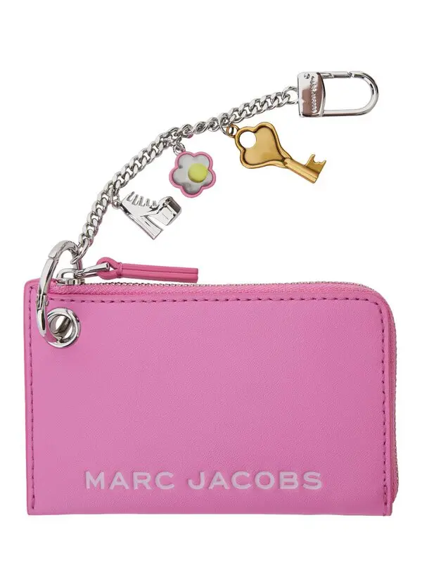 Marc Jacobs The Coin Purse Charm' Keychain With Logo Lettering On The Front And Charm Embellishments In Grained Leather - Pink