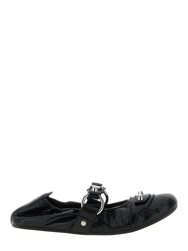 Balenciaga City Ballet Flats With Studs And Buckle Detail - Black