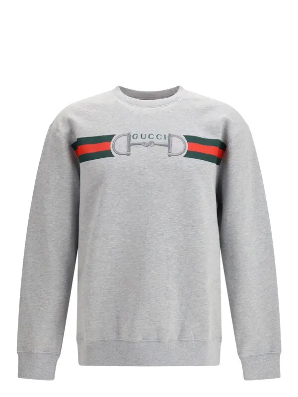 Gucci Cotton Jersey Sweatshirt With Web And Horsebit Embroidery - Gray