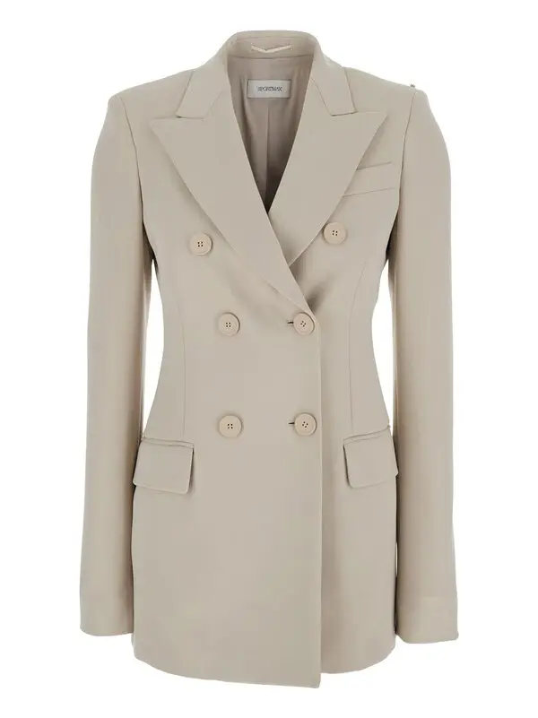 Sportmax Beige Double-breasted Peak Lapel Stretch Tech Fabric Jacket - Multicolor