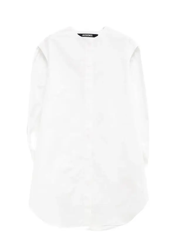 Jacquemus Long Sleeve Gathered Cotton Dress - White