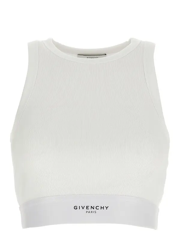 Givenchy Ribbed Cropped Tank Top With Logo Band - White