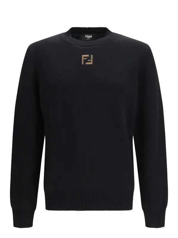 Fendi Wool Pullover With Micro Ff Detail - Black