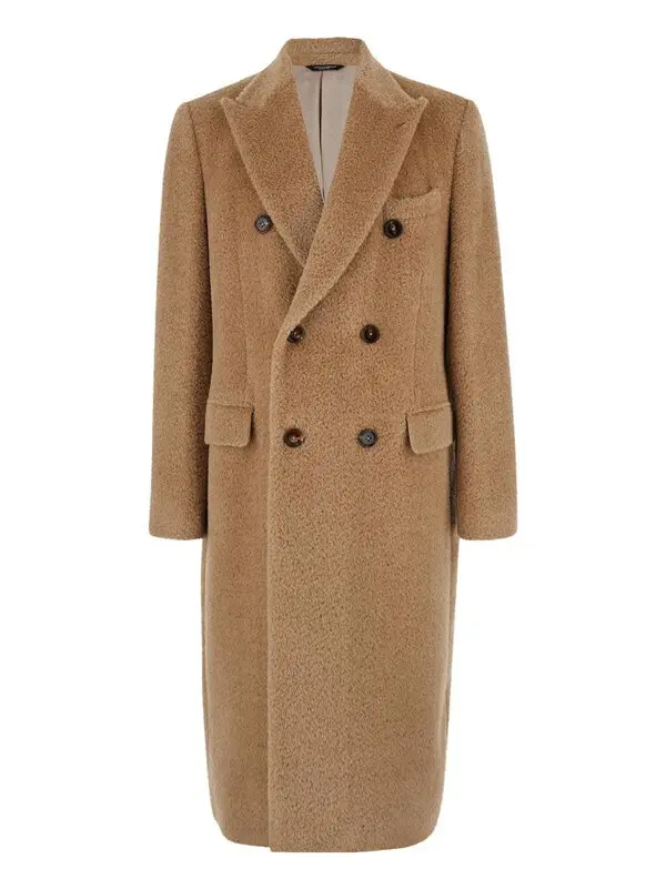 Dolce & Gabbana Beige Double-breasted Wool Blend Coat With Peak Lapel - Multicolor