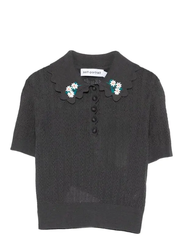 SELF-PORTRAIT Wool Embroidered Polo Shirt - Multicolor