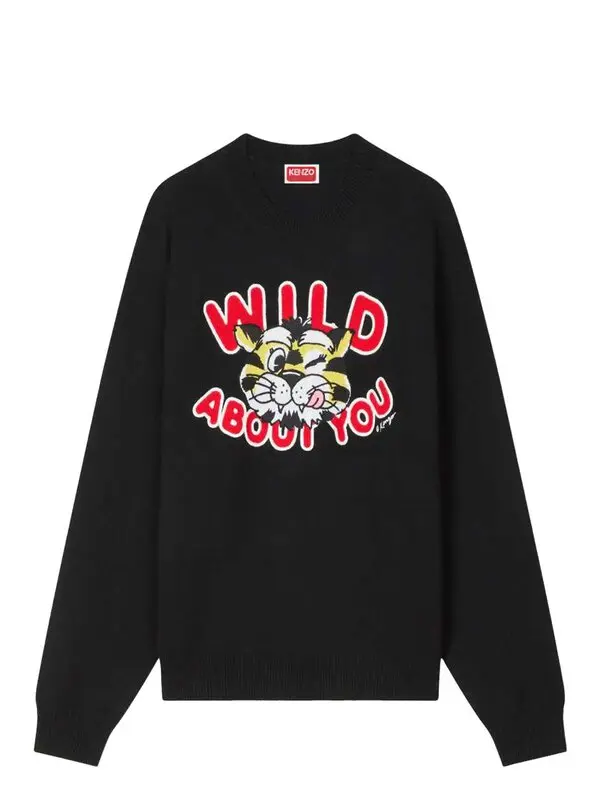 Kenzo Wild Tiger Embroidered Crew Neck Sweater - Black