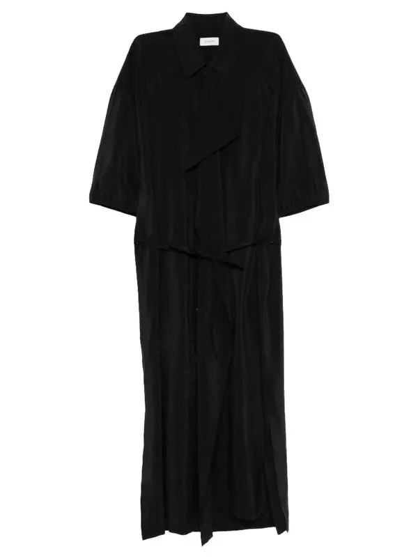 LEMAIRE Black Silk Shirtdress With Waist Tie - Multicolor
