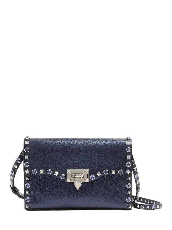 Valentino Garavani Rockstud Small Shoulder Bag In Laminated Leather - Blue