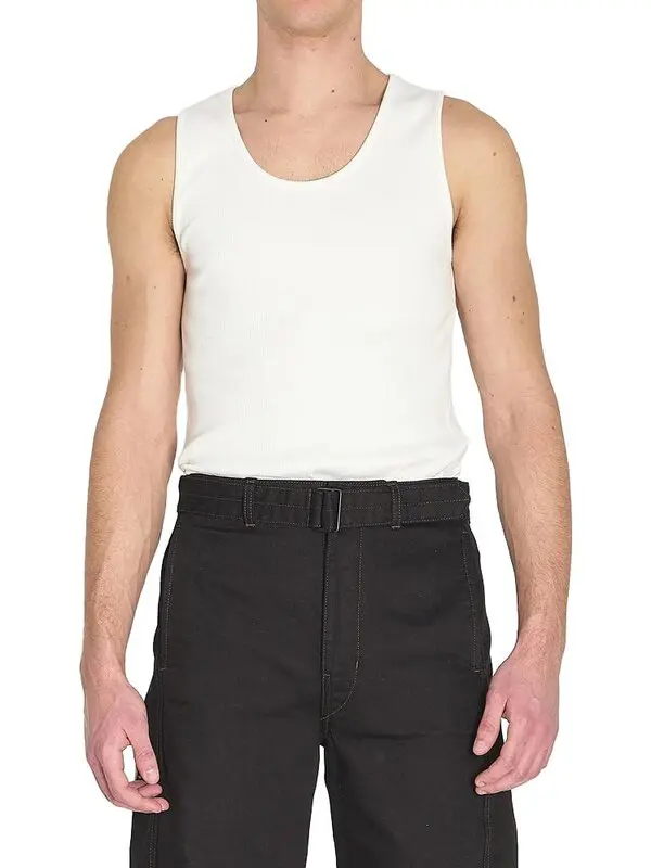 LEMAIRE Ribbed Cotton Linen Blend Tank Top - White