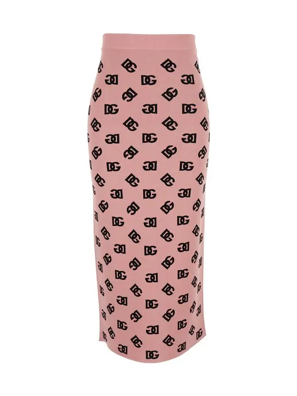 Dolce & Gabbana Pink Viscose Blend Skirt With All-over Dg Logo Print - Multicolor