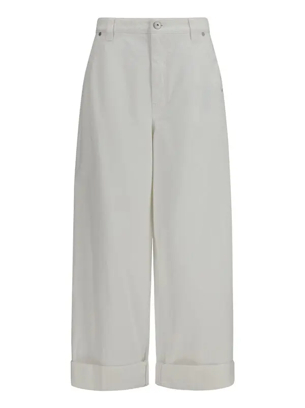 Brunello Cucinelli Cotton Wide Leg Pants With Turn-up Hem - White