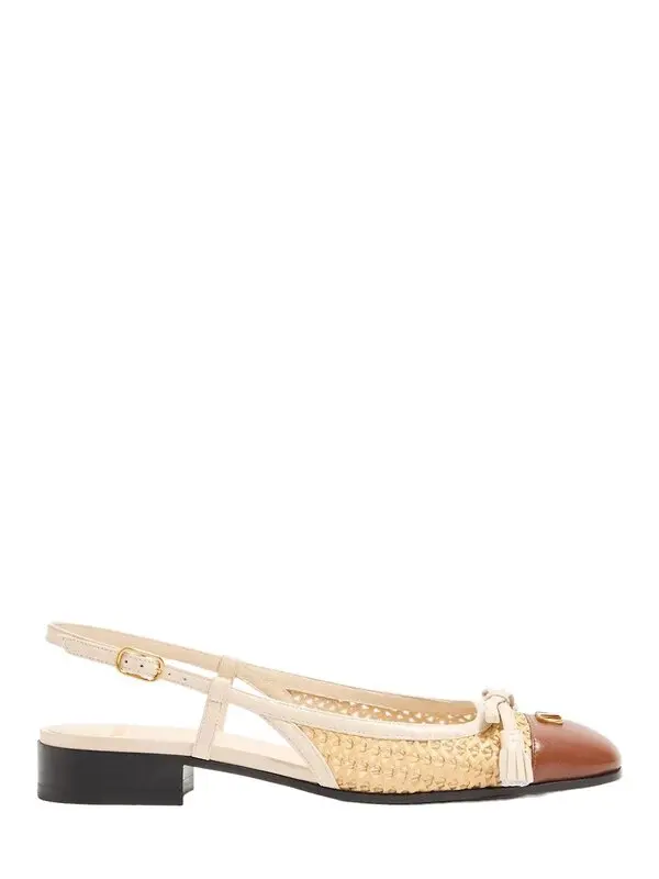 Valentino Garavani Leather And Raffia Slingback Ballerinas - Multicolor