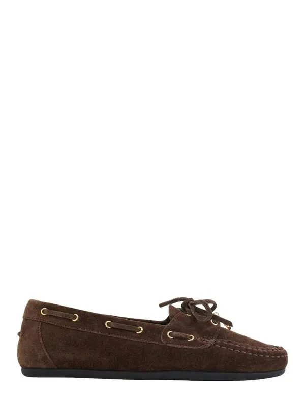 FERRAGAMO Dark Suede Moc Toe Loafers With Gold-tone Charm - Brown