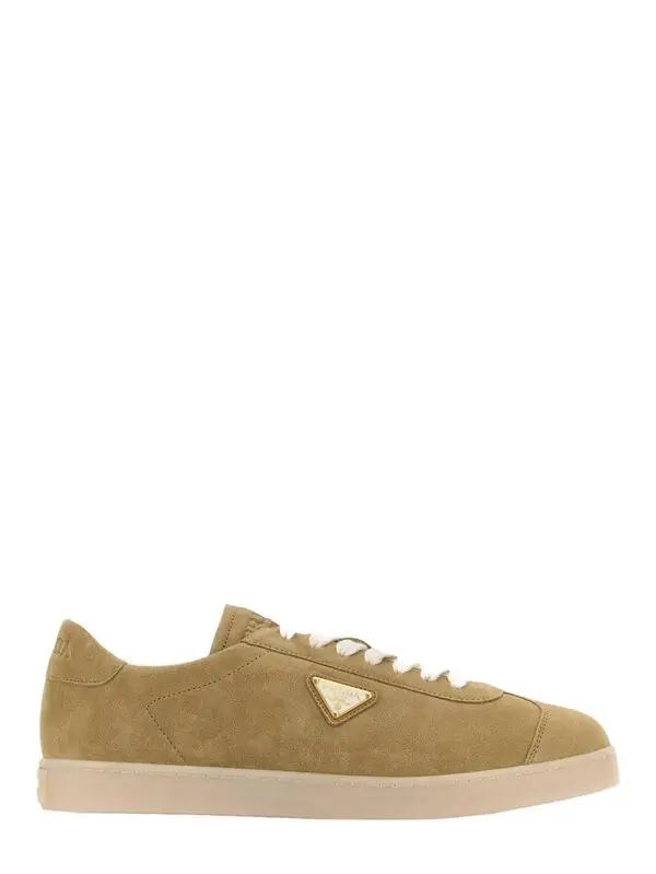Prada Vitello Suede Lace-up Sneakers - Cream