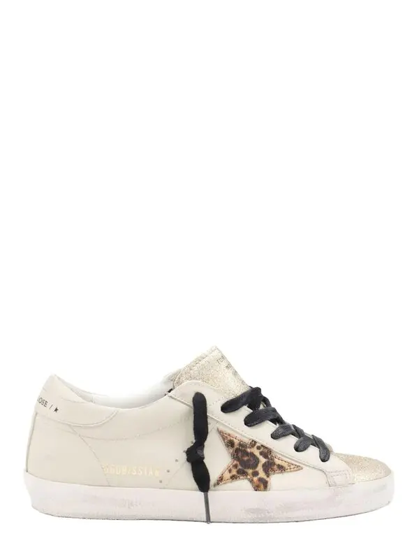 GOLDEN GOOSE Super-star Leather Sneakers With Leopard Print Star - Multicolor