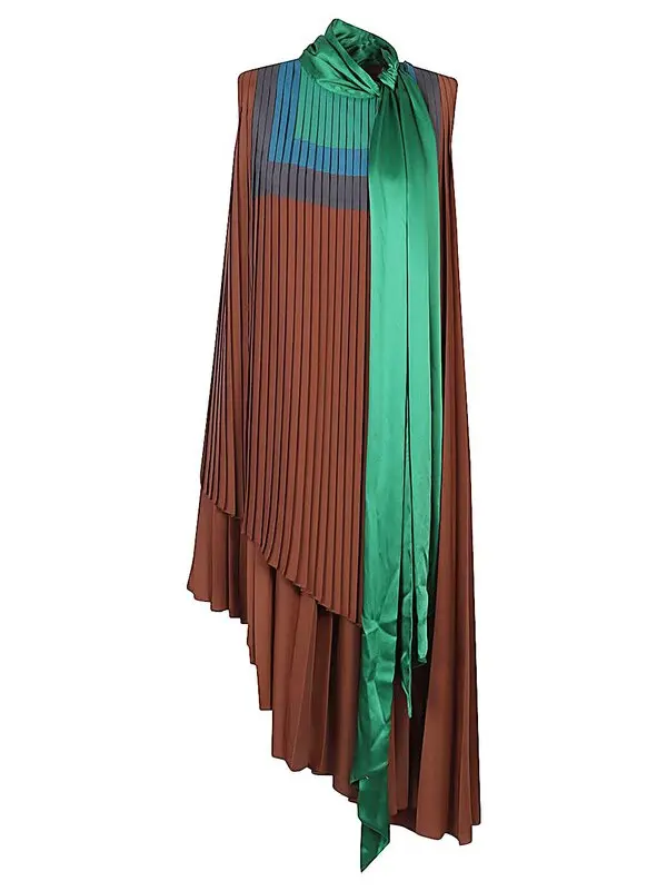 Loewe Pleated Asymmetrical Dress With Check Inlays - Multicolor