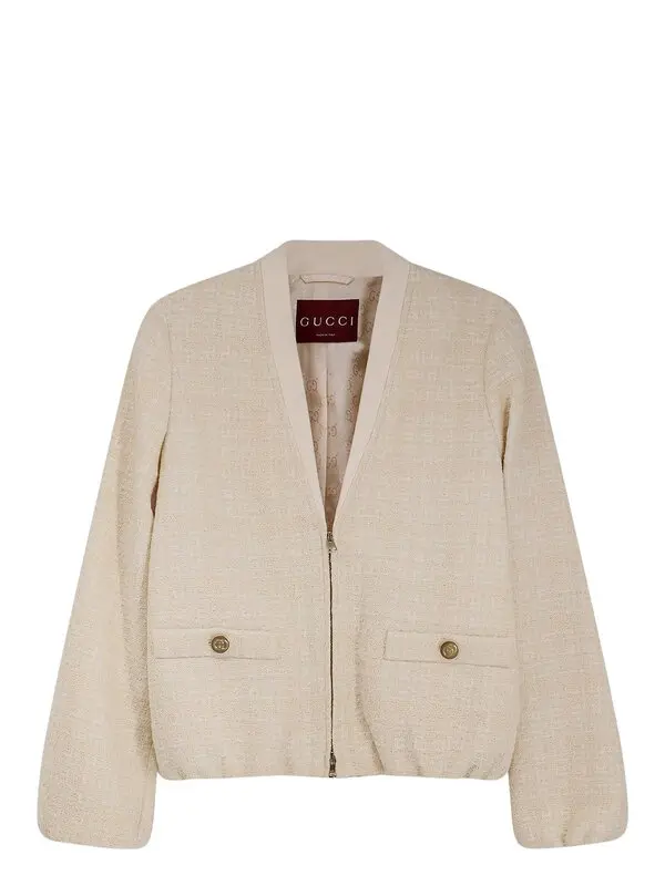 Gucci Checked Cotton Tweed Jacket With Gg Interlocking Details - Multicolor