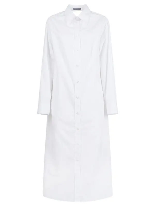Balenciaga Draped Back Cotton Poplin Dress - White