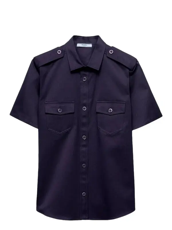 Prada Cotton Short Sleeve Shirt With Classic Collar And Pocket - Multicolor