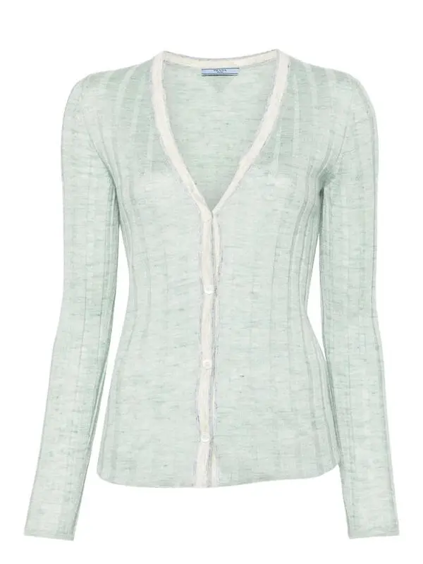 Prada Ice Ribbed Knit V-neck Cardigan - Green