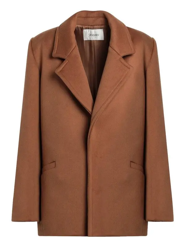 Saint Laurent Camel Wool Short Coat - Brown