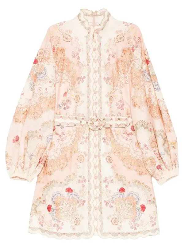 Zimmermann Daylight Linen Mini Dress With Floral Print And Lace Trim - Multicolor