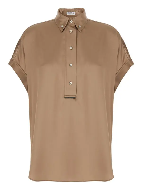Brunello Cucinelli Beige Stretch Silk Button-down Shirt - Multicolor