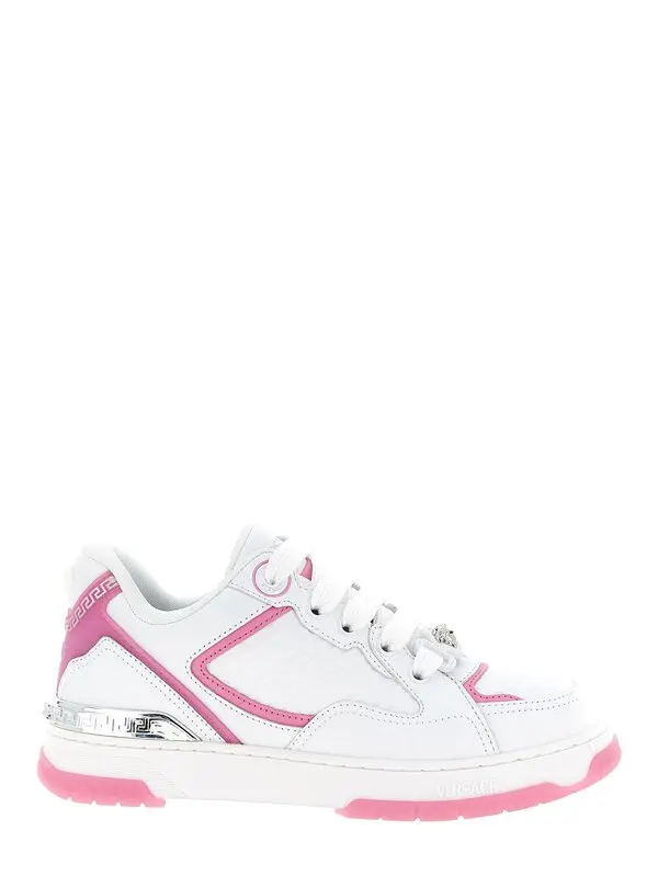 Versace Biggie Basket' Leather Sneakers With Greca Motif - Pink