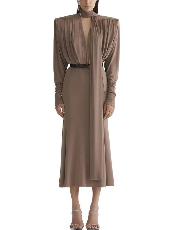 MUGLER Draped Viscose-elastane Dress - Brown