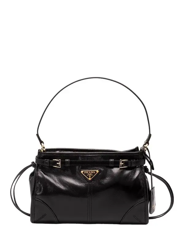 Prada Leather Shoulder Bag With Enameled Triangle Logo - Multicolor