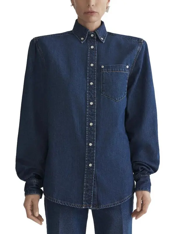 MUGLER Button-up Denim Shirt - Blue